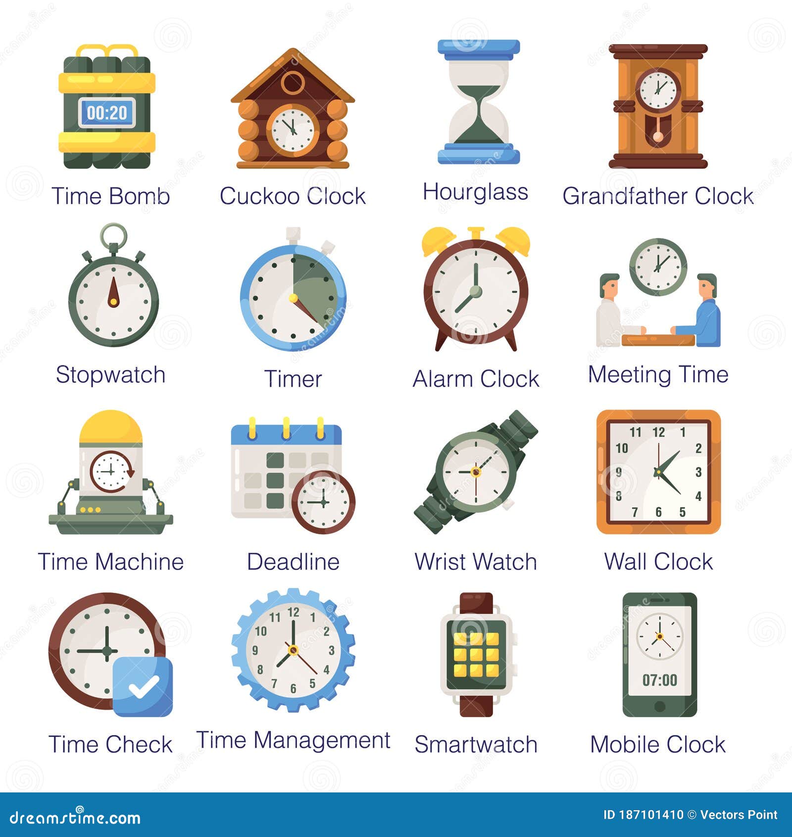 Pack of Time Flat Icons stock vector. Illustration of chronograph ...