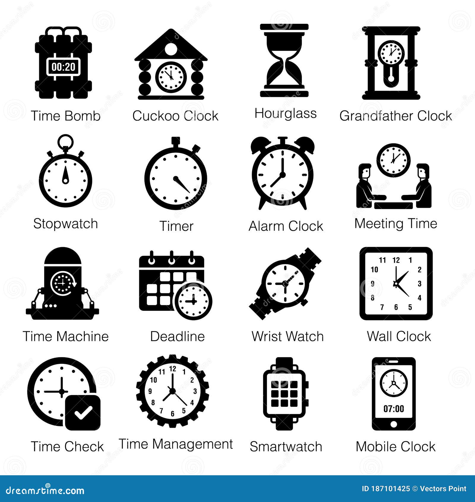 Pack of Time glyph Icons stock vector. Illustration of sandglass ...