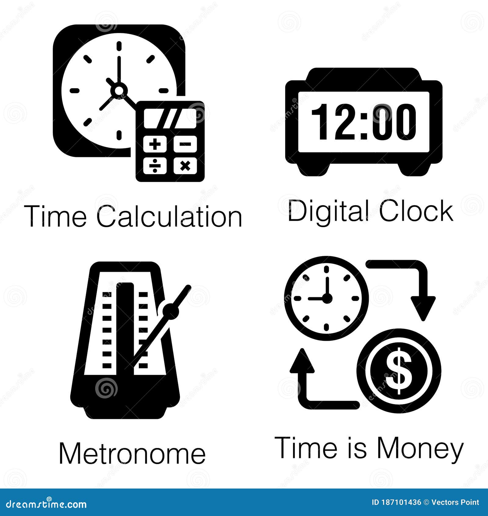 Pack of Clock glyph Icons stock vector. Illustration of time - 187101436