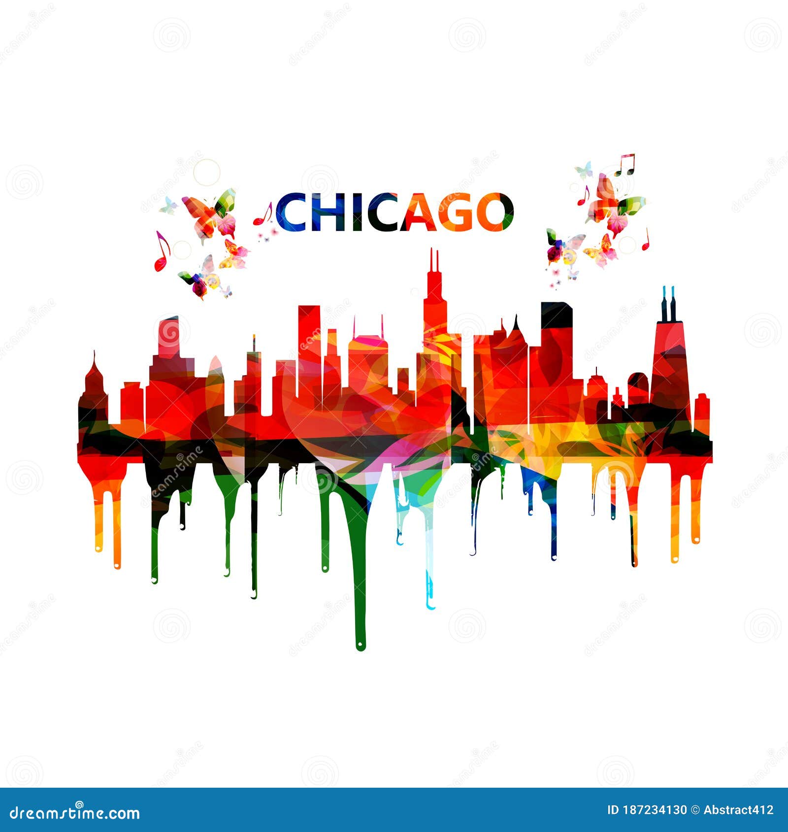 Colorful Cityscape View of Chicago Vector Illustration. Tourism and ...