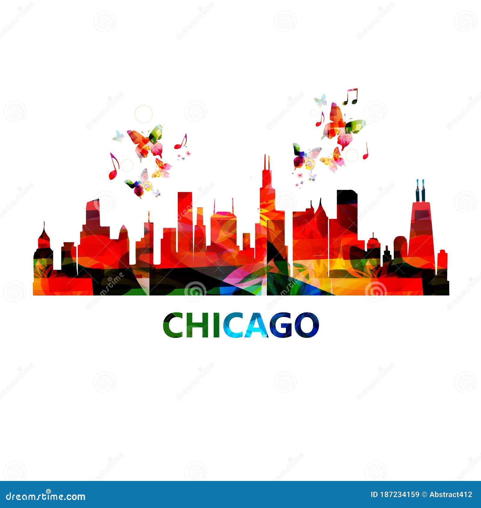Colorful Cityscape View of Chicago Vector Illustration. Tourism and ...