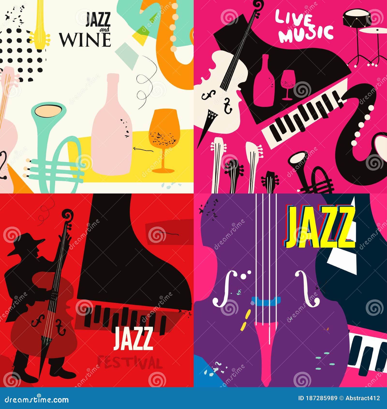 Set of Music Cards and Banners Flat Vector Illustration Design. Music ...