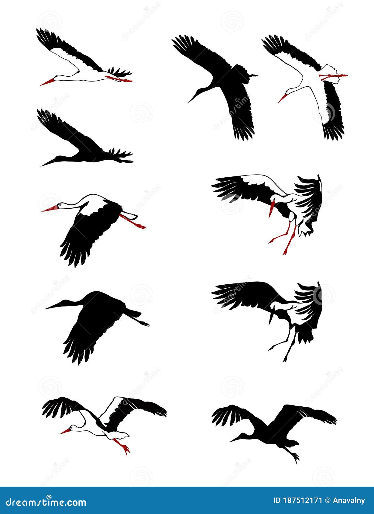 Flying Storks Silhouettes Set. Vector Illustration Stock Vector ...