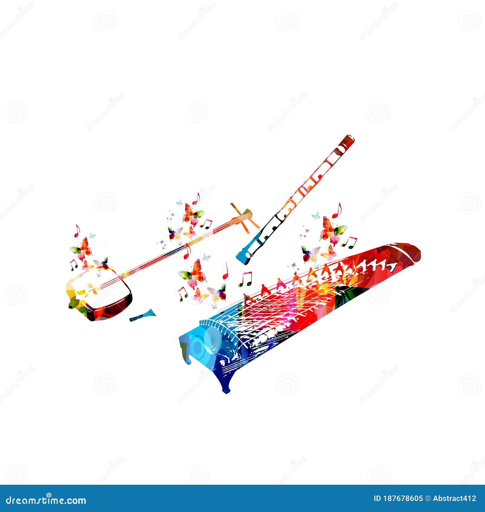Koto Japanese Vector Sketch Illustration Engraved Chinese Musical ...