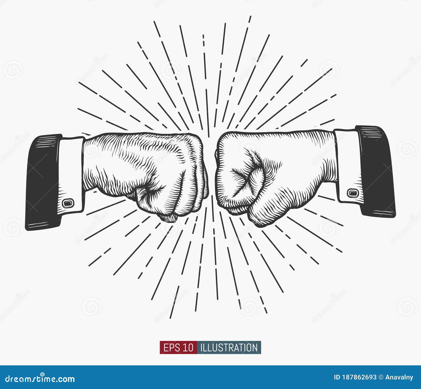 Hand Drawn Hand Gesture. Fist To Fist Symbol. Linear Vintage Style Sun ...