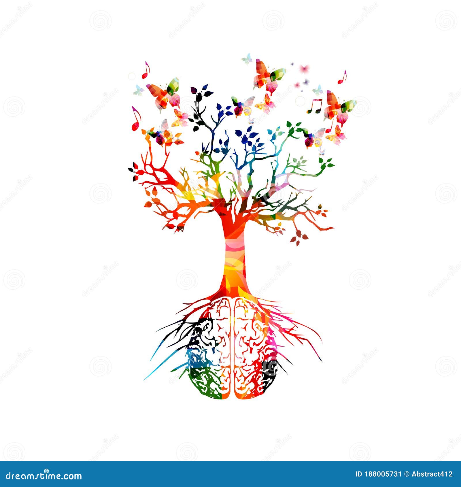 Colorful Human Brain with Growing Tree Vector Illustration Background ...