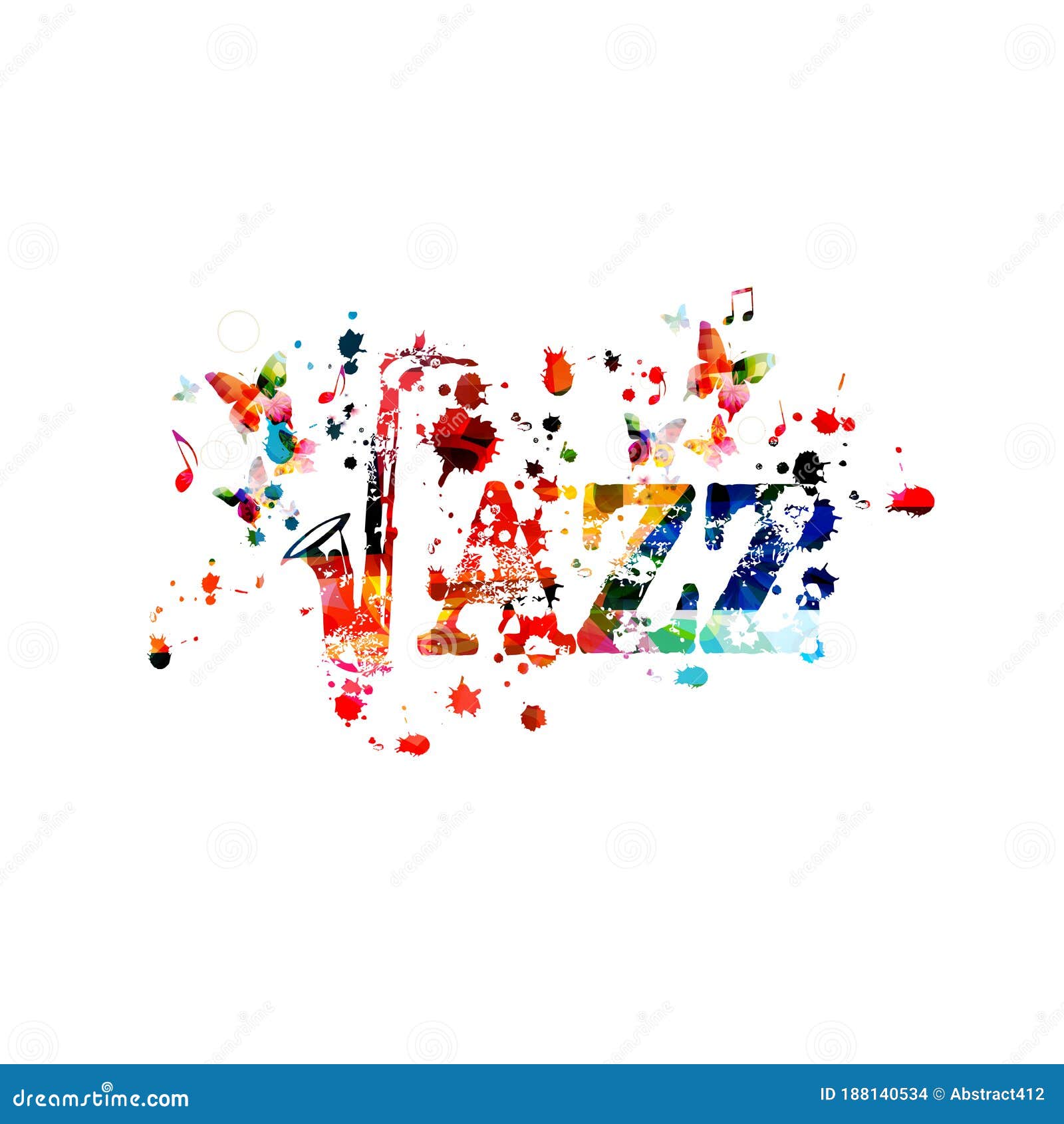 Jazz Word with Saxophone and Music Notes Isolated Vector Illustration ...