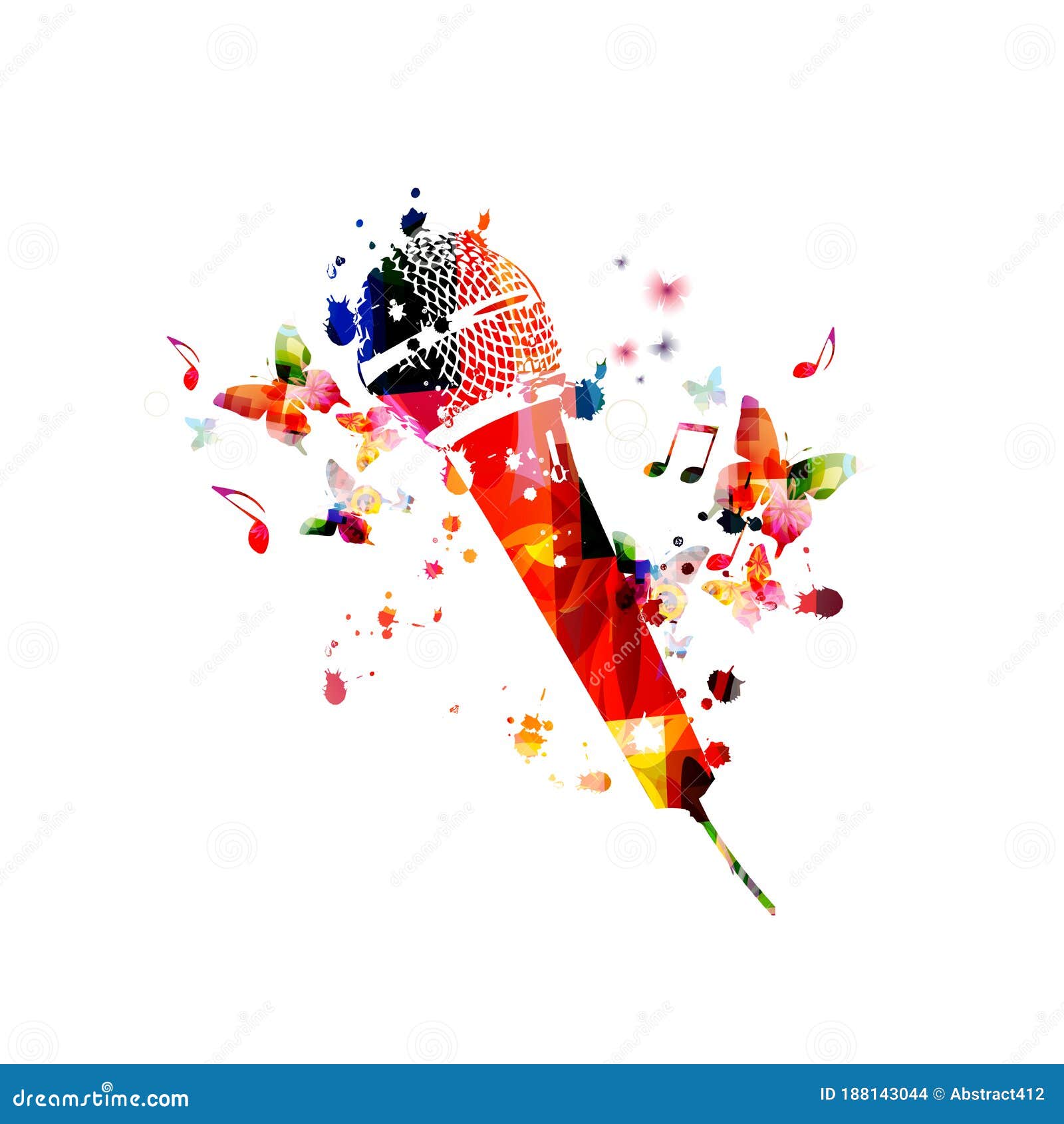 Colorful Microphone with Music Notes Isolated Vector Illustration ...
