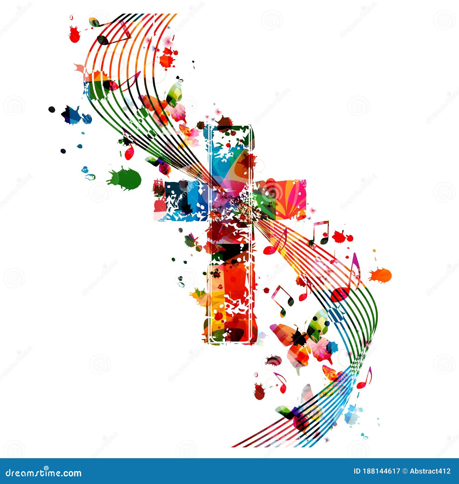 Colorful Christian Cross With Music Notes Isolated Vector Illustration ...