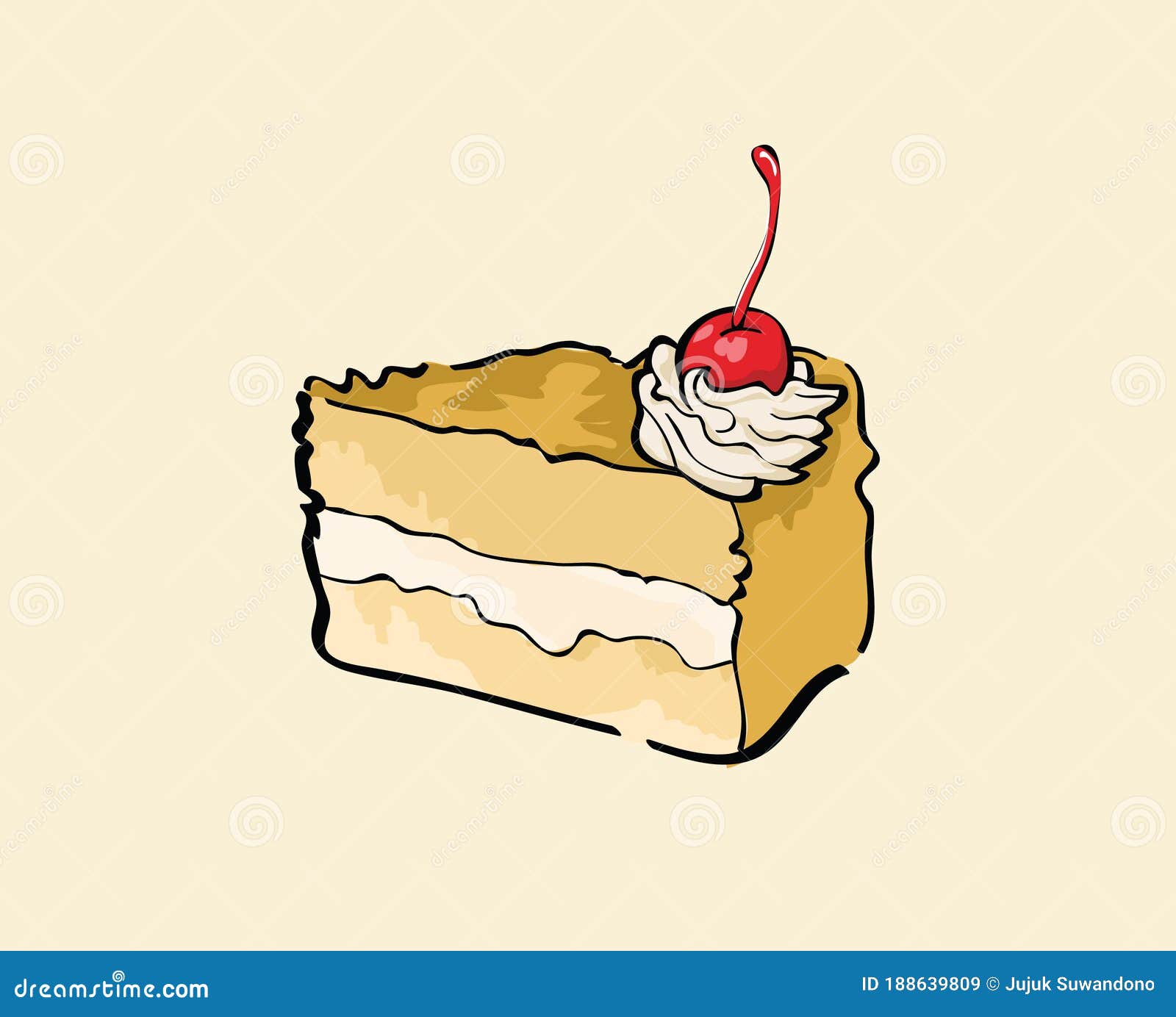 Slice Cake with Cherry Vector Stock Vector - Illustration of cherry ...