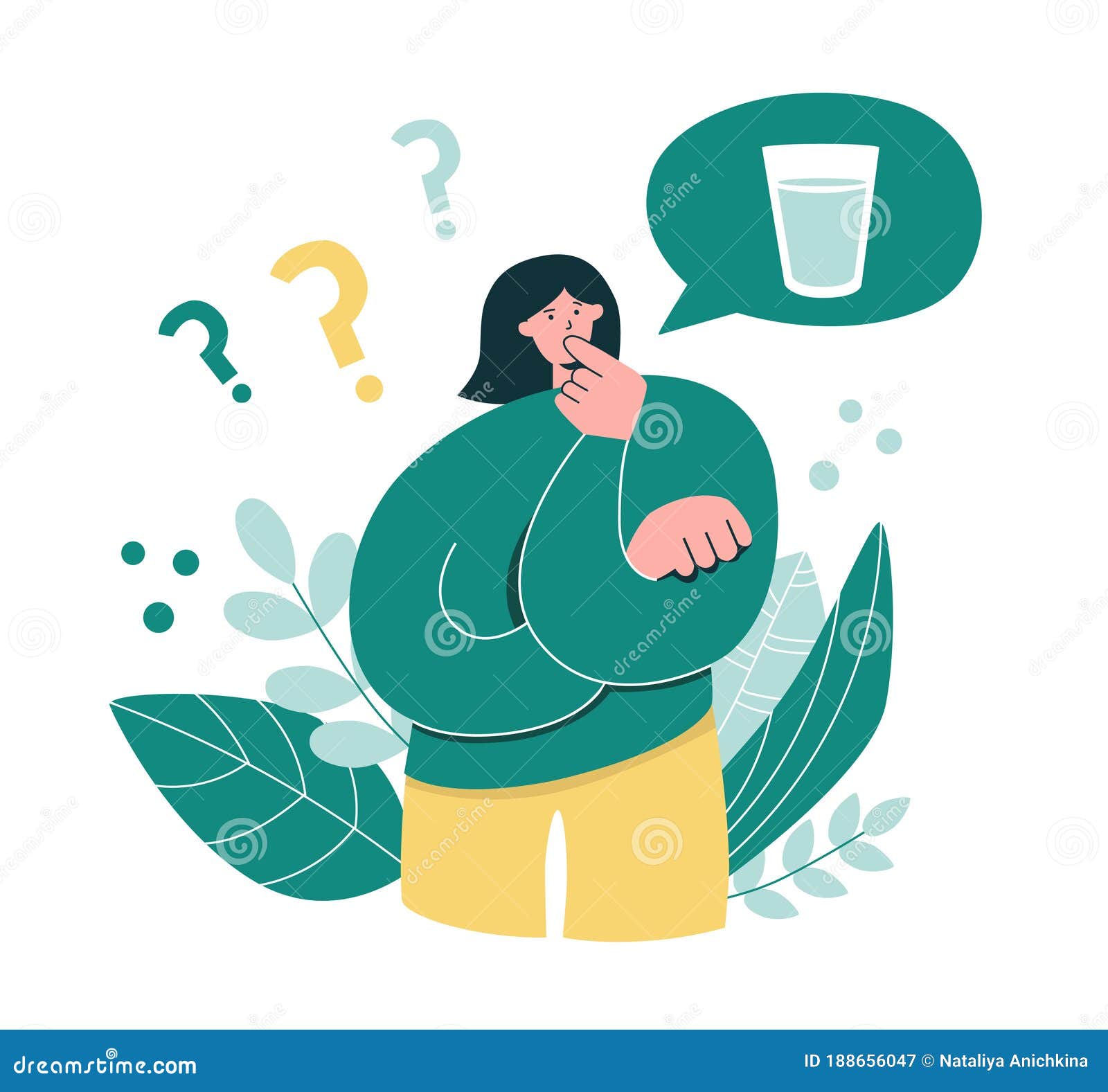 Woman Thinks. Question. Thinking Girl Concept. Girl Solves A Problem ...