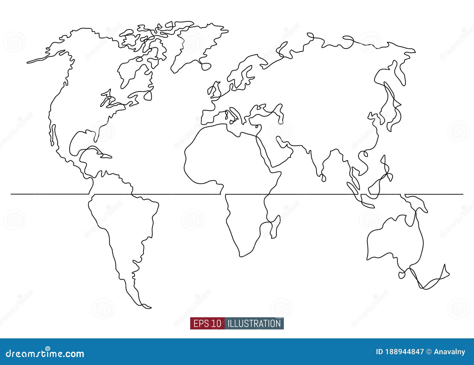 Continuous Line Drawing of World Map. Vector Illustration. Stock Vector ...