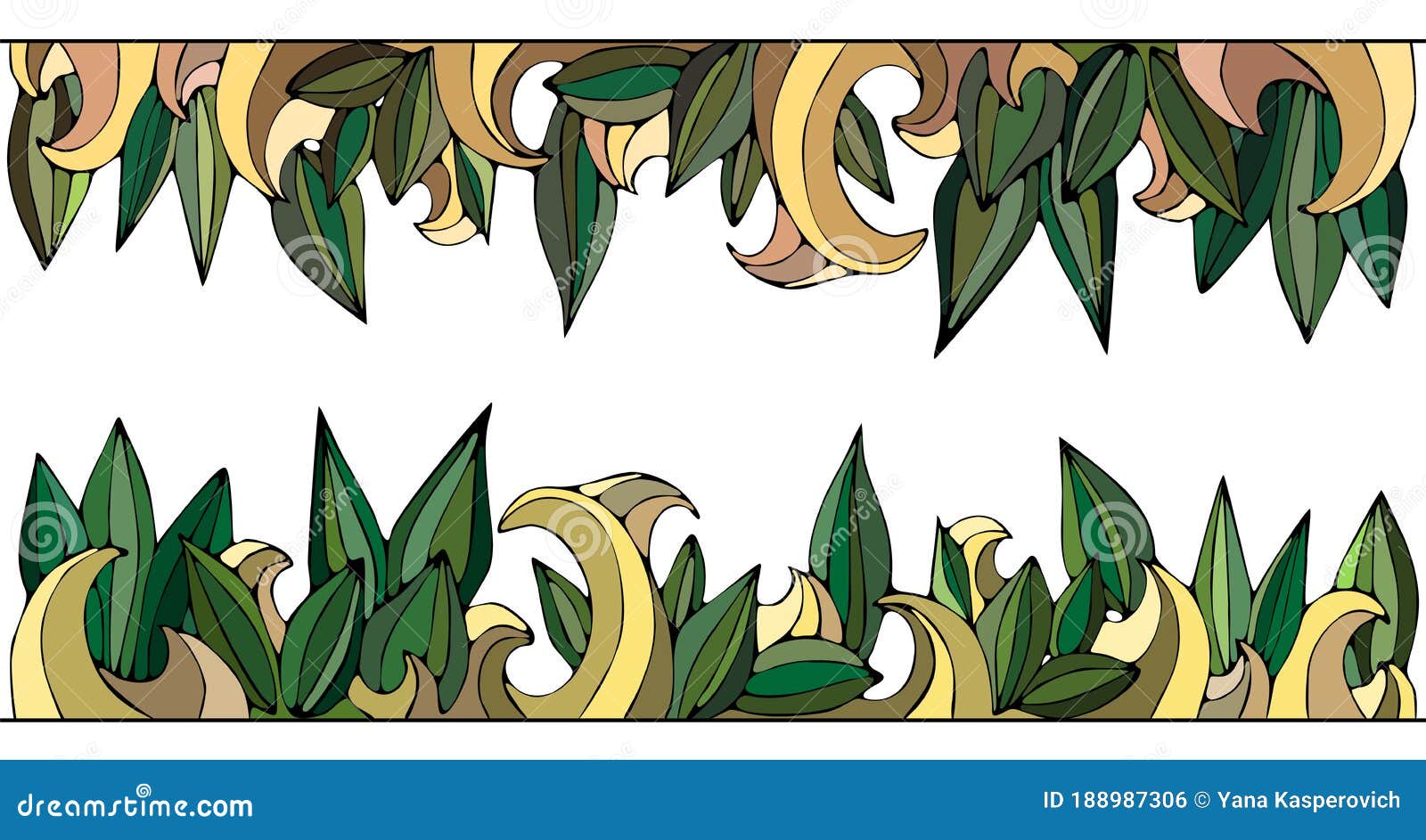 Colorful Leaf and Waves on White Isolated Background. Floral Border and ...