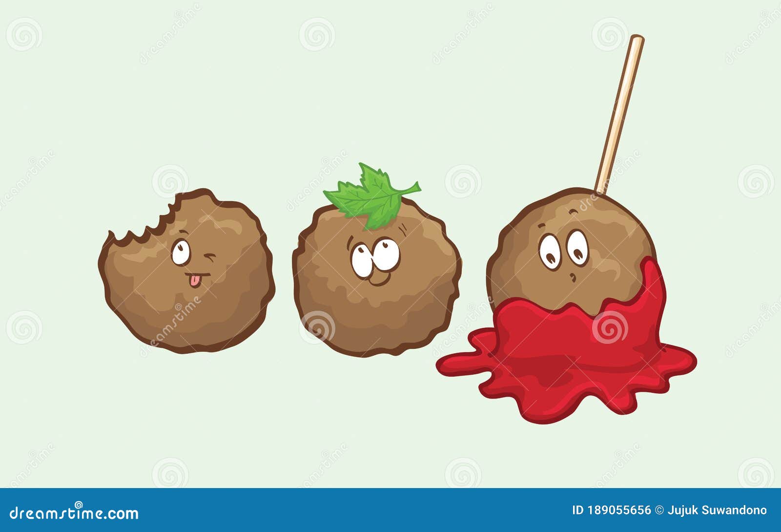 Meatball Cute and Funny Cartoon Vector Stock Vector - Illustration of ...