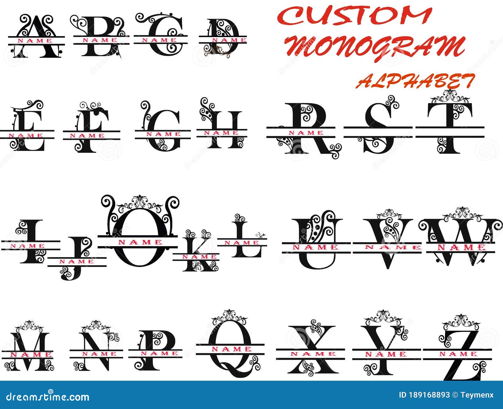 Floral Ornate Alphabet. Custom Alphabet.Decorative Letters. Monogram ...