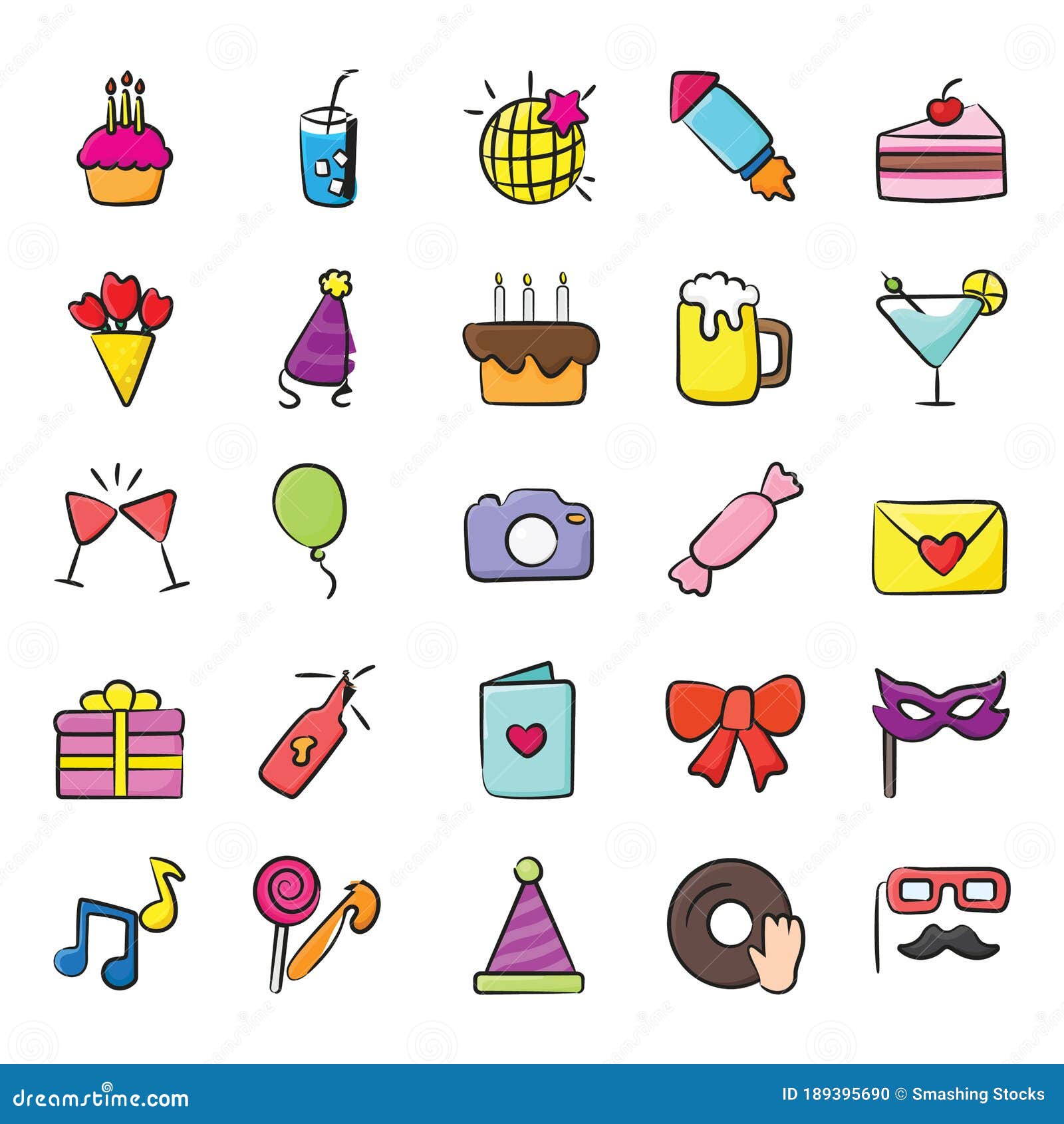Party and Celebration Doodle Icons Stock Vector - Illustration of cake ...