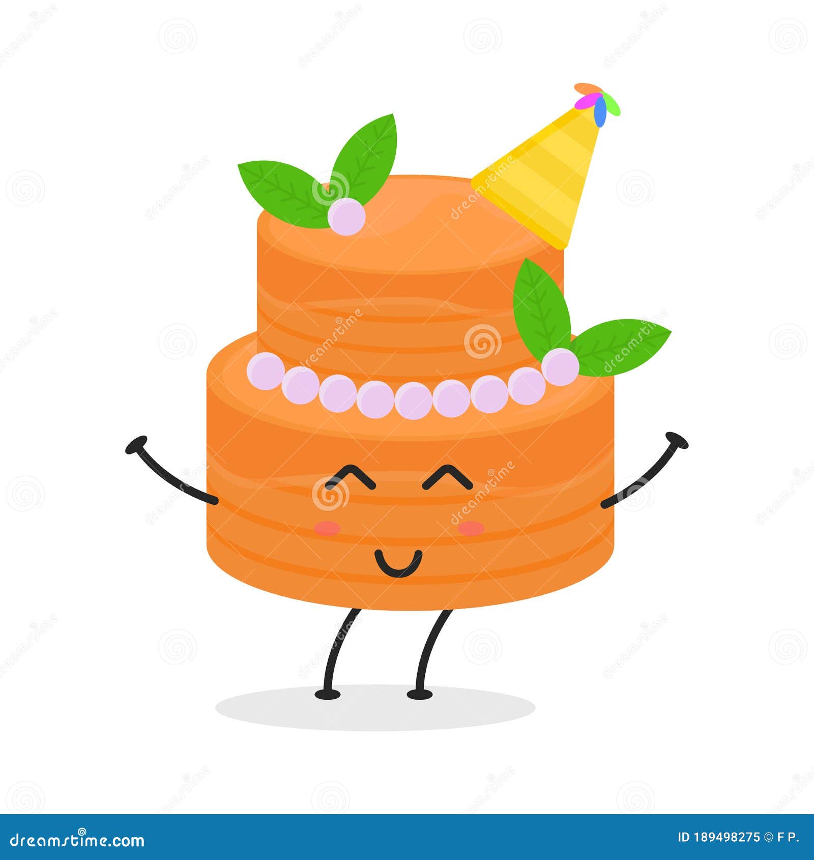 Cute Flat Cartoon Birthday Cake Illustration. Vector Illustration Of ...