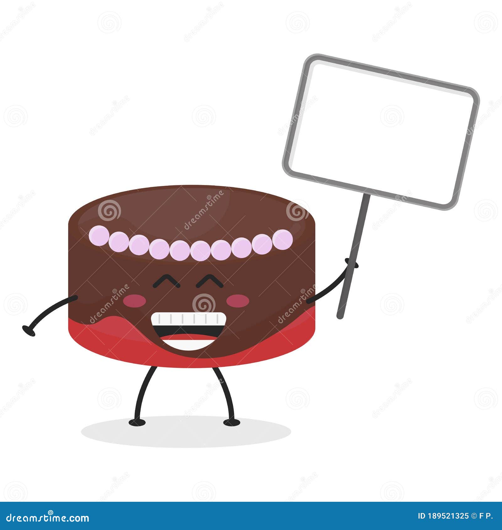 Cute Flat Cartoon Birthday Cake Holding a Sign Illustration. Vector ...