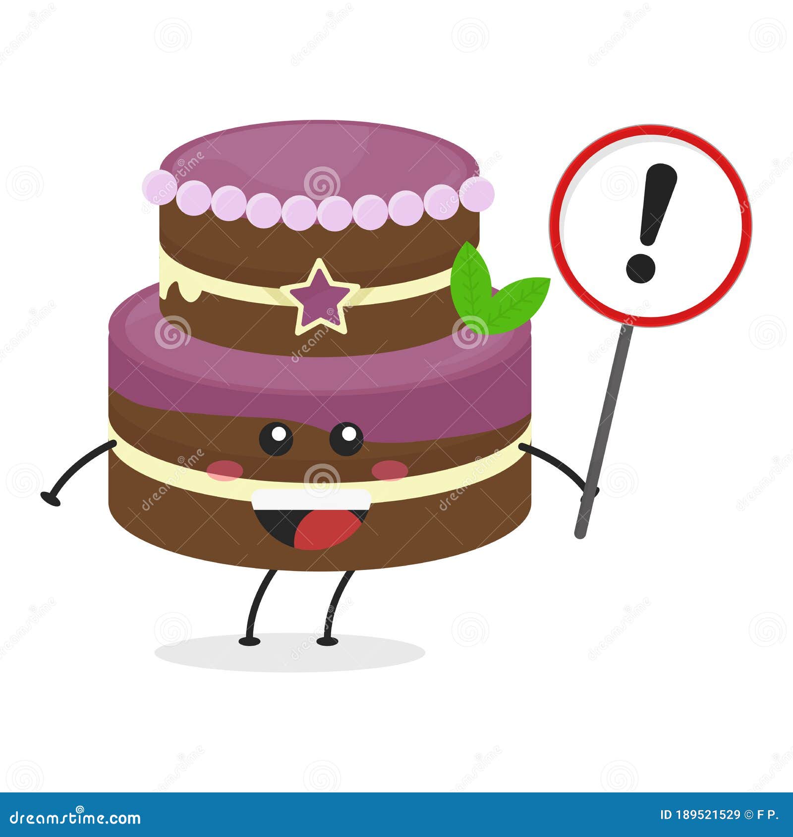 Cute Flat Cartoon Birthday Cake Holding a Sign Illustration. Vector ...