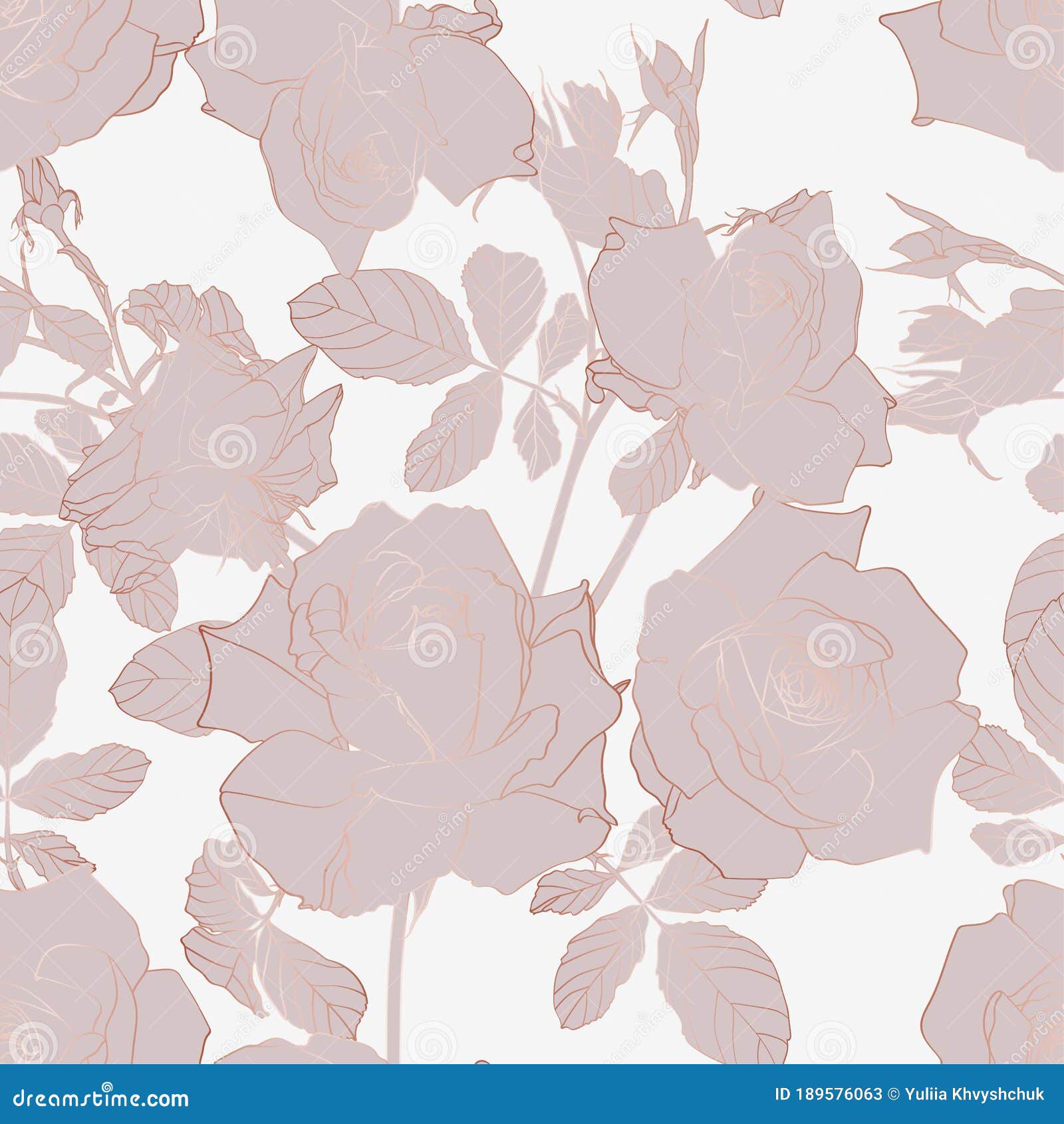 Seamless Pattern with Image of a Light Golden Rose Flowers and Buds on ...