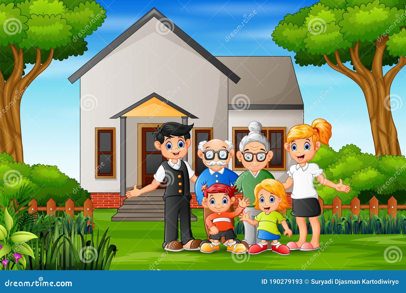 Family Members In Front Of The House Cartoon Vector | CartoonDealer.com ...