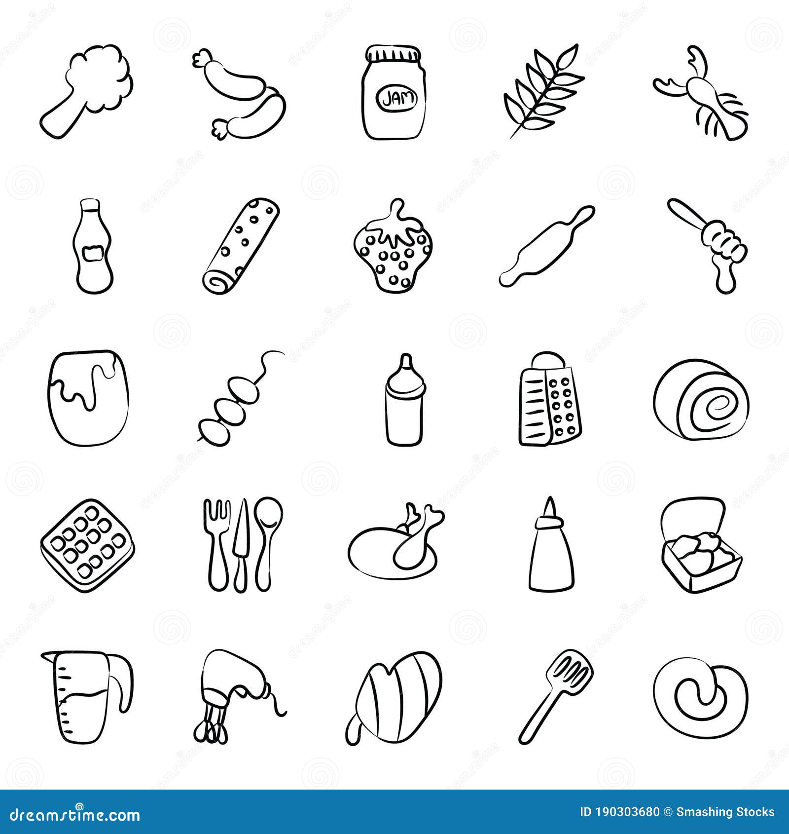 Food Items Doodle Icons Pack Stock Vector - Illustration of turkey ...