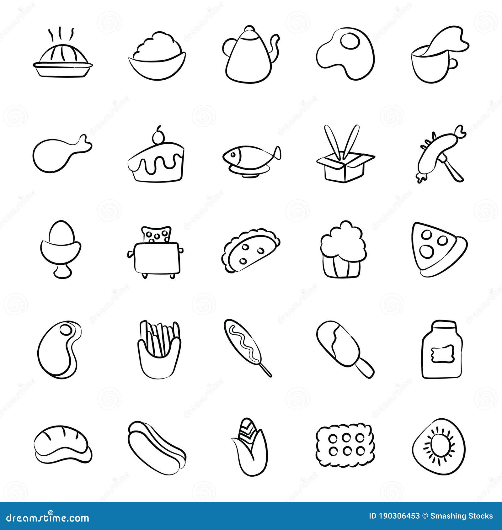 Pack of Food Doodle Icons stock vector. Illustration of vector - 190306453
