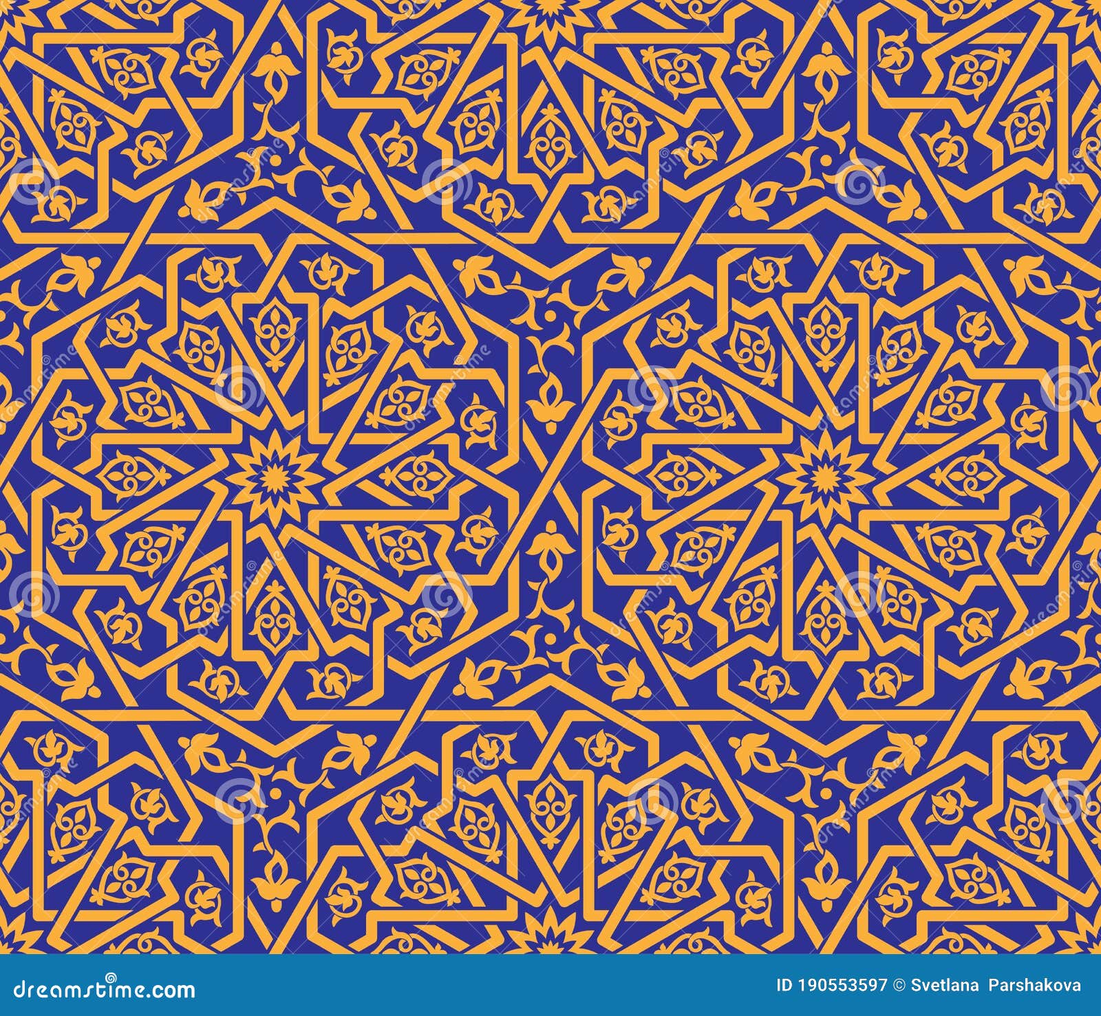 Seamless Golden Islamic Pattern, Blue Backdrop. Stock Vector ...
