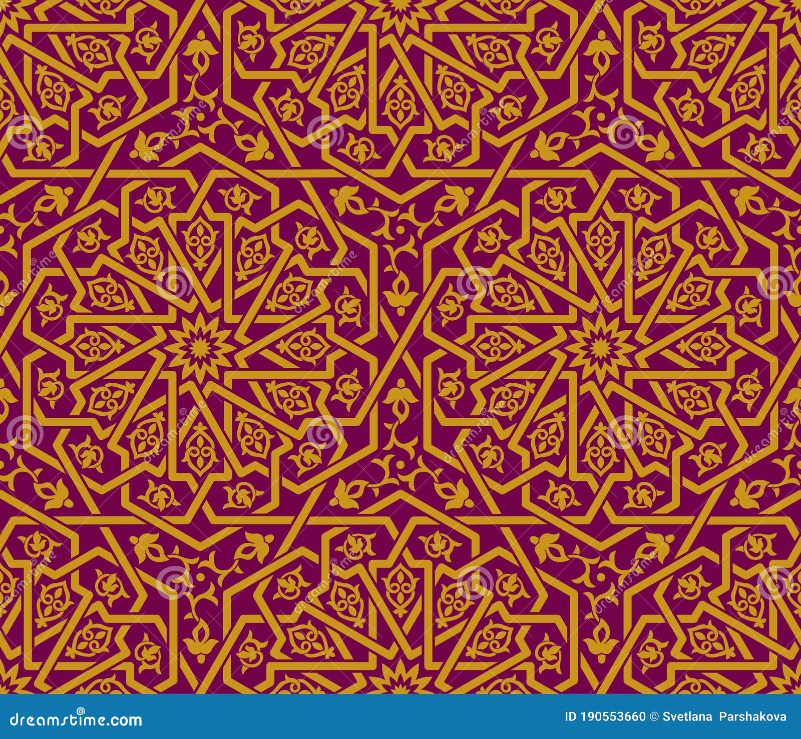 Seamless Golden Islamic Pattern, Ruby Red Backdrop. Stock Vector ...