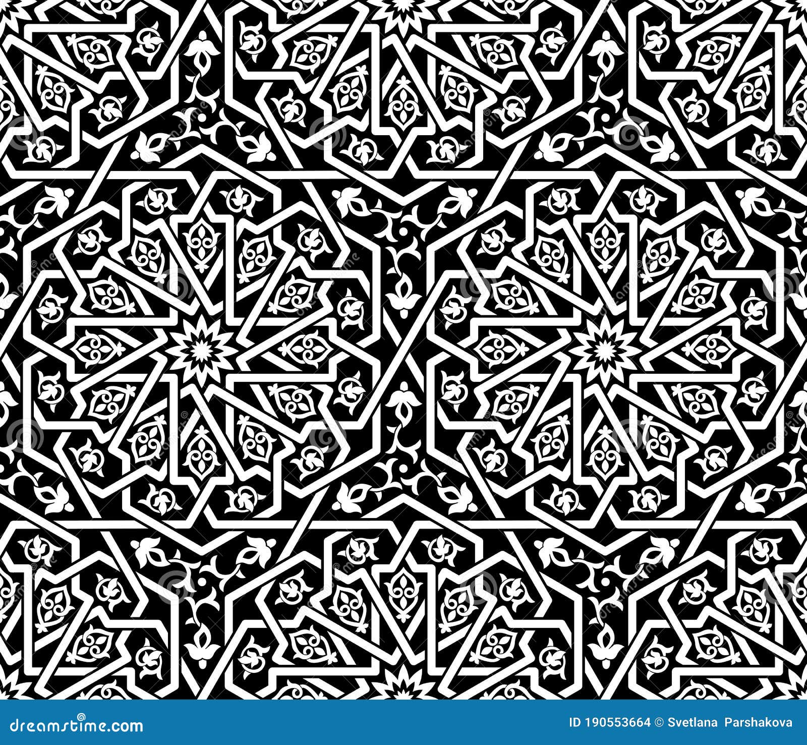 Seamless White Islamic Pattern Isolated on Black Background. Stock ...