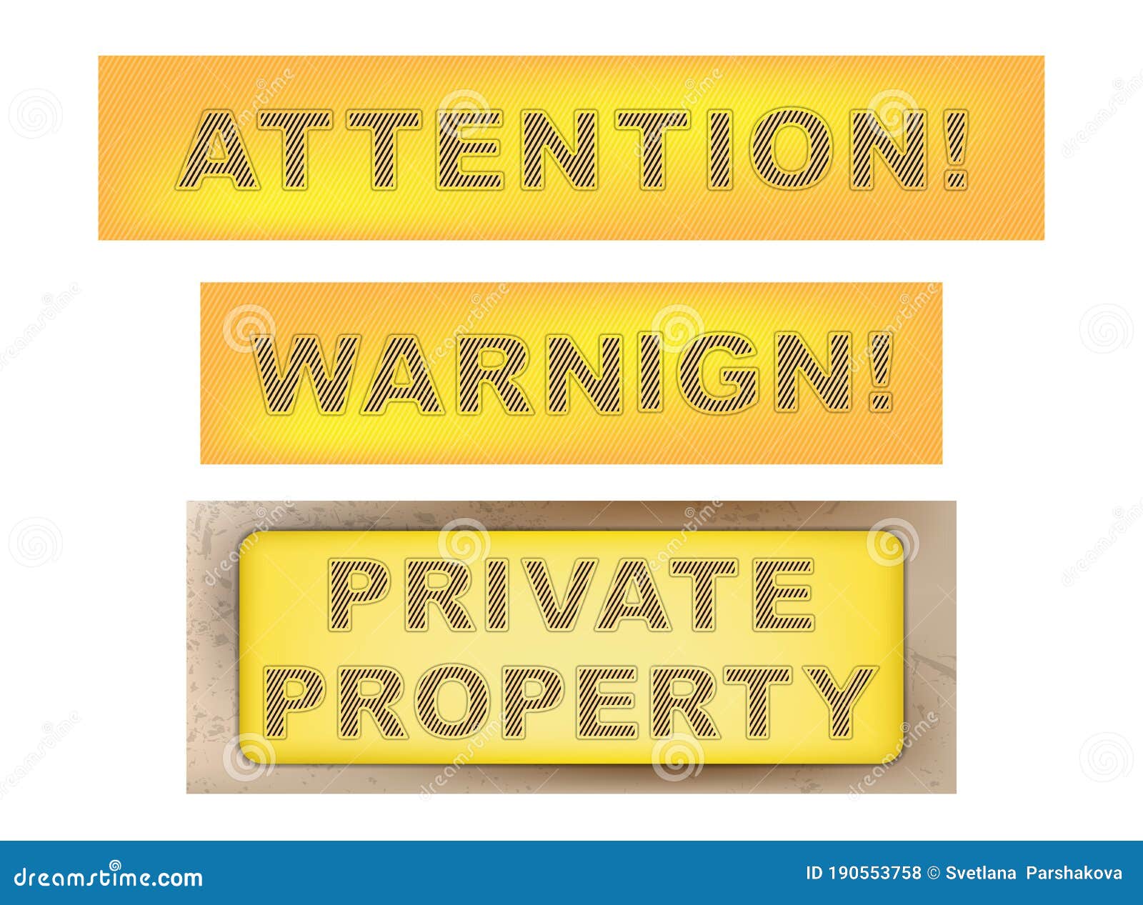 Signs Attention! Warning! Private Property. Stock Vector - Illustration ...