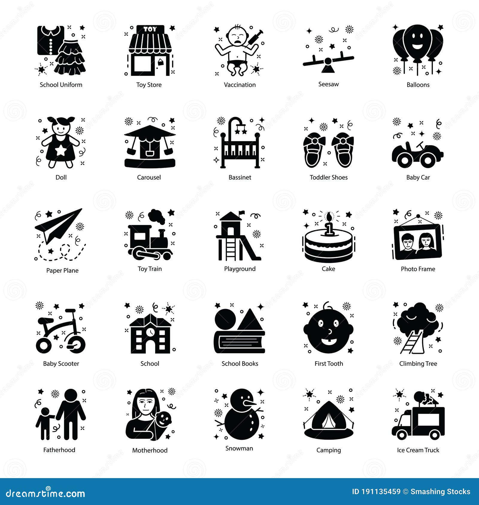 Pack of Childhood Memories Solid Icons Stock Vector - Illustration of ...