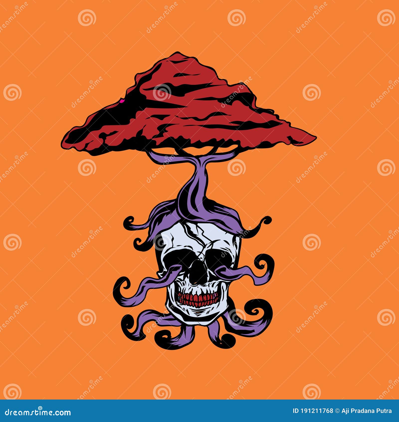 Skull Overgrown With Monstera Cartoon Vector | CartoonDealer.com #239898645