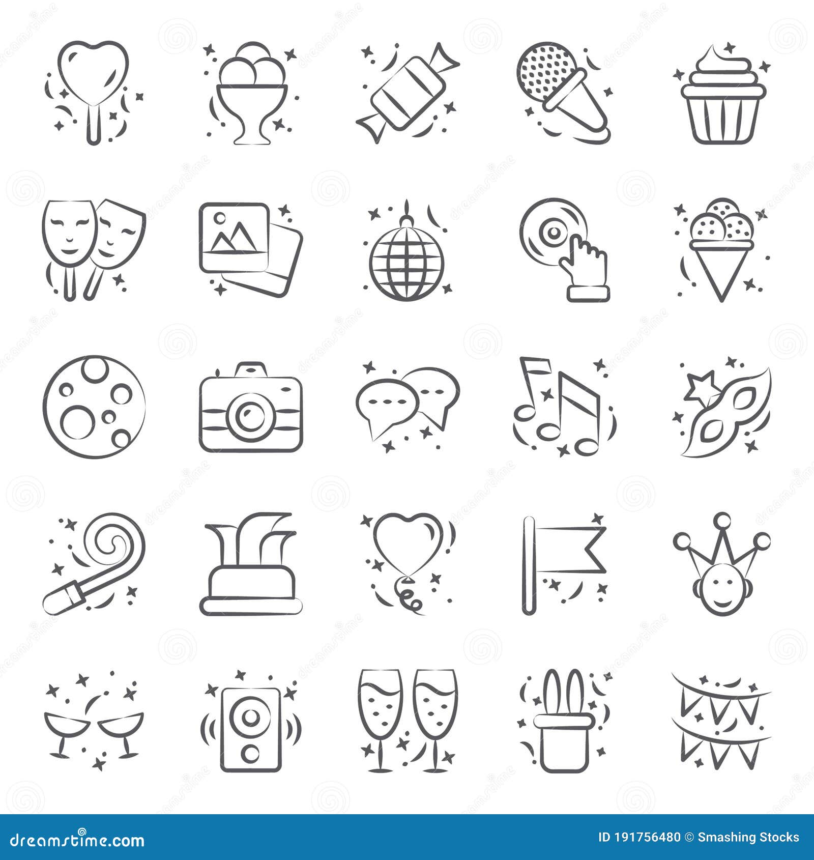 Event and Celebration Doodle Line Icons Pack Stock Vector ...