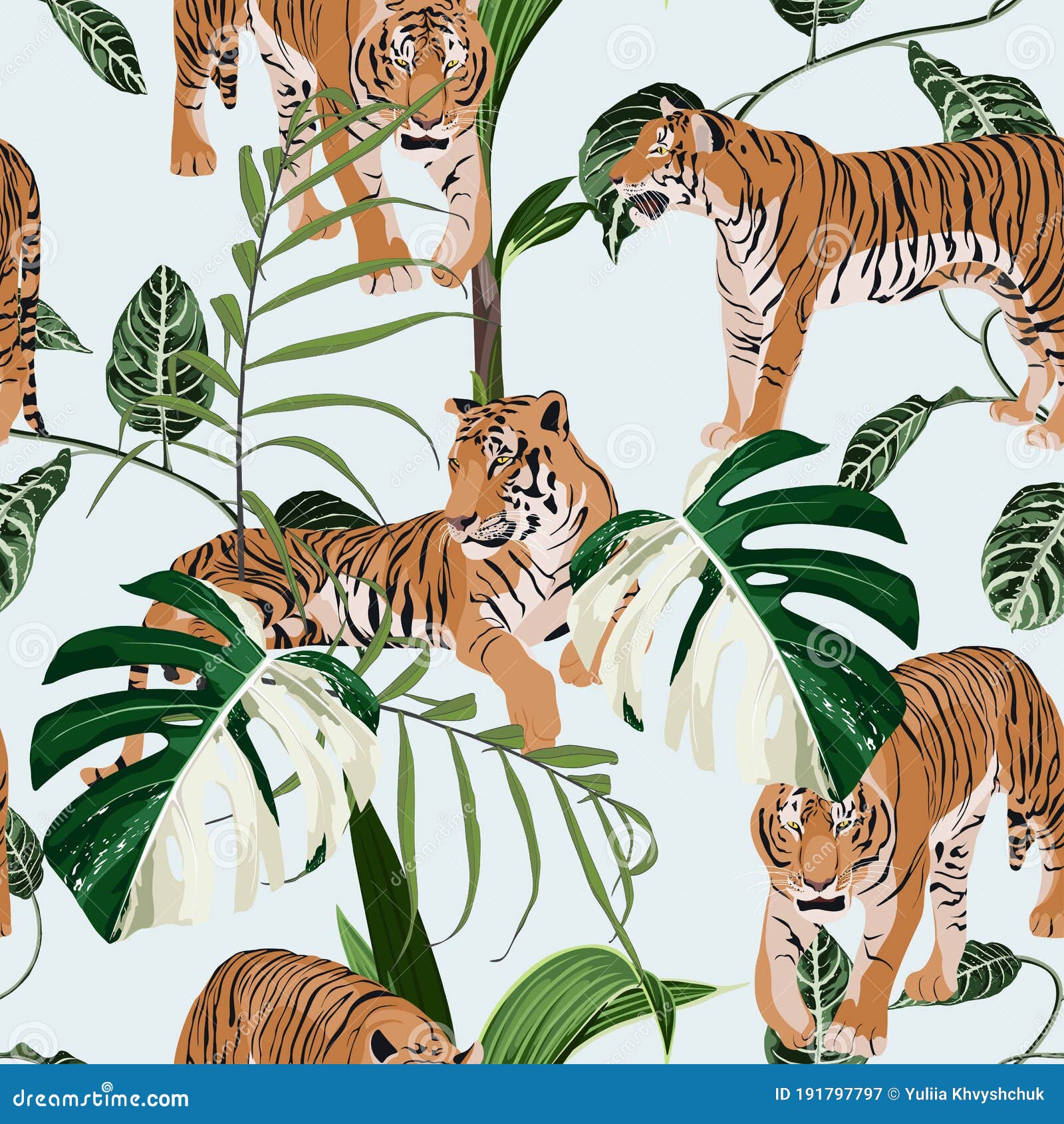 Exotic Animal Tiger in the Jungle Pattern Vintage Background ...