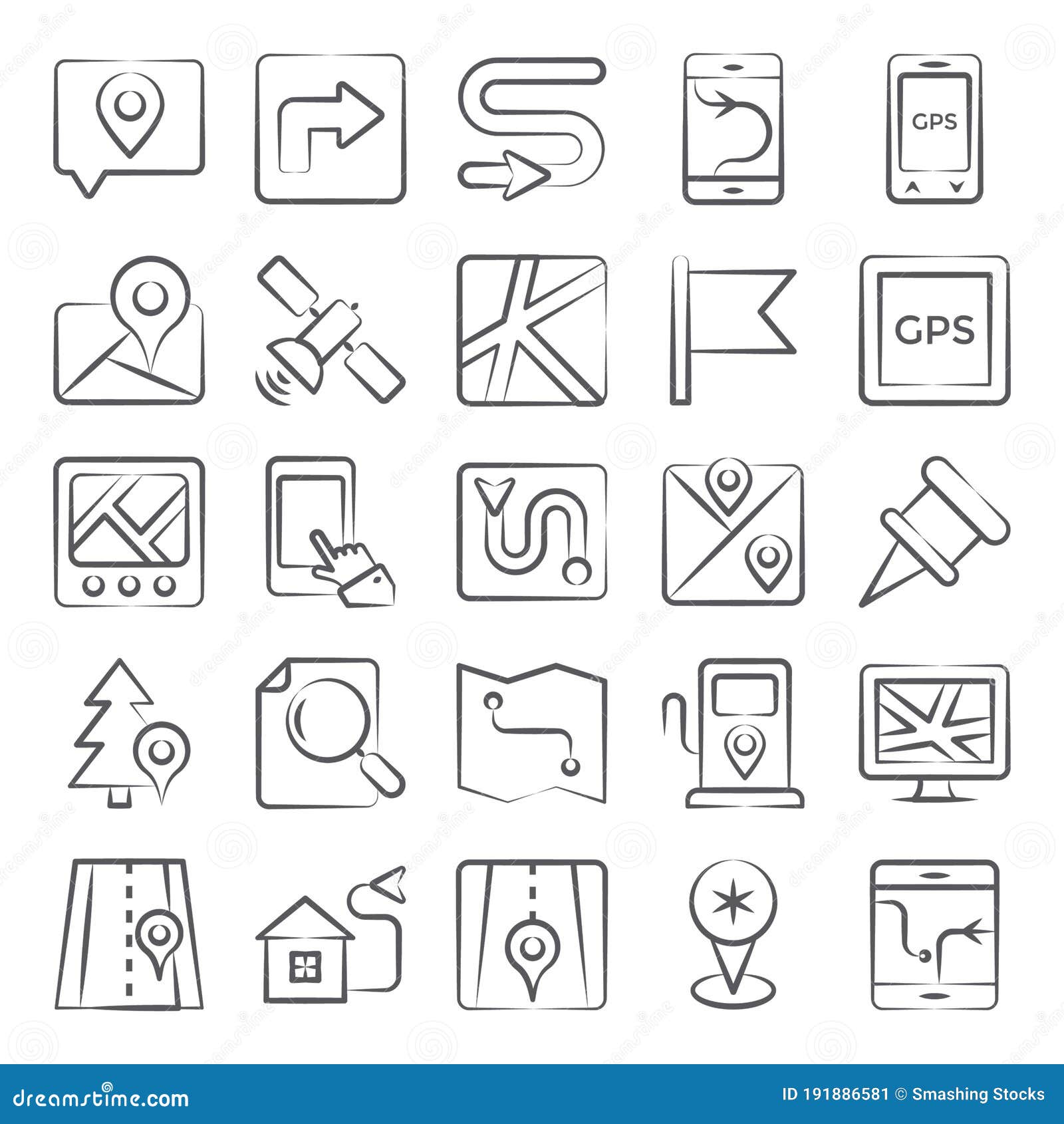 Road Maps and Navigation Icons in Editable Linear Style Stock Vector ...