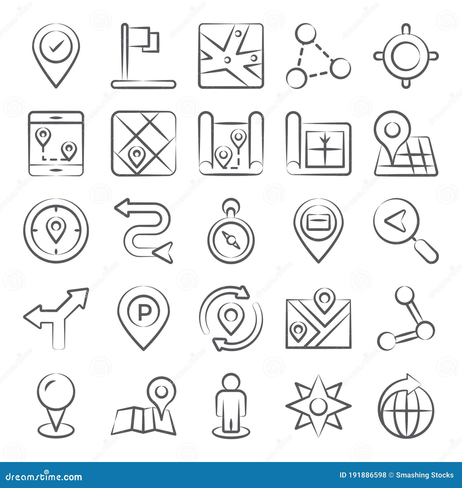 Maps, Navigation and Tracker Icons in Editable Linear Style Stock ...