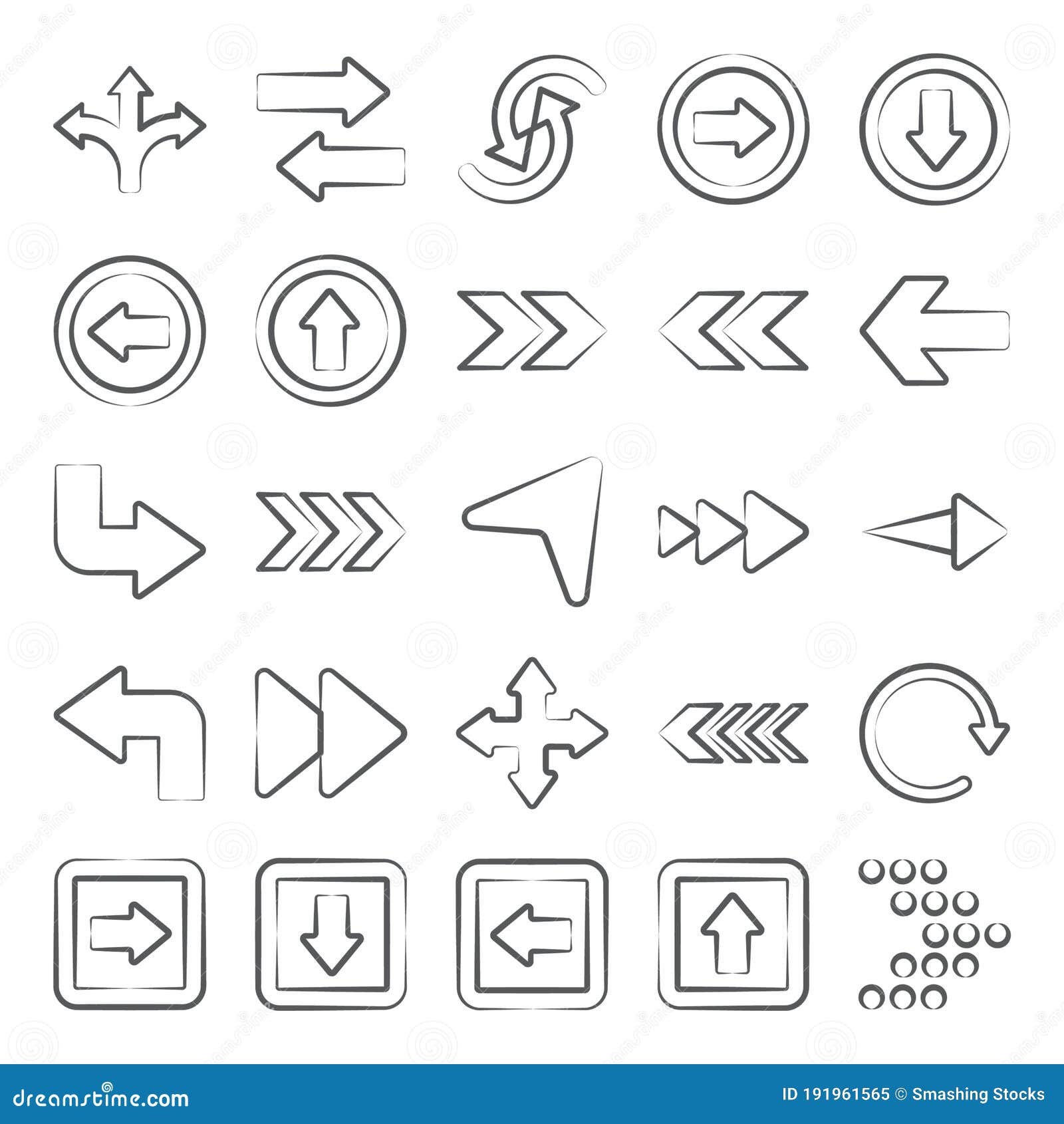 Directional Arrow Icons in Modern Linear Style Pack Stock Vector ...