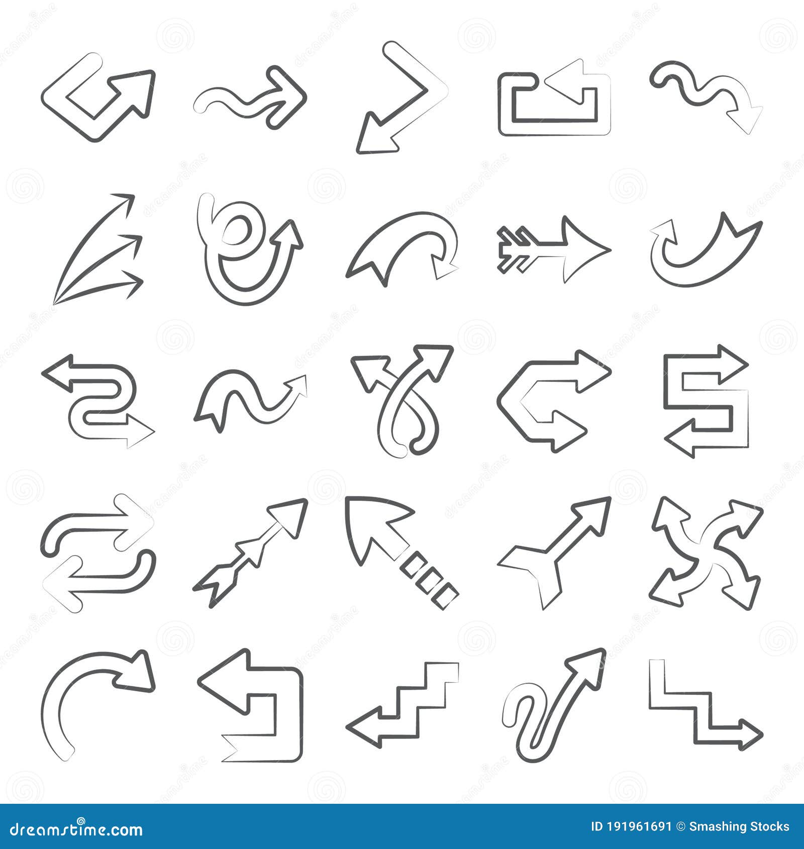 Modern Road Indication Arrows Icon in Linear Style Pack Stock Vector ...