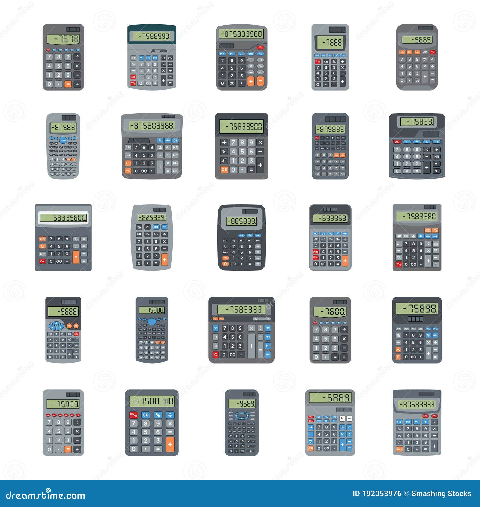 Electronic Calculators Flat Icons Pack Stock Vector - Illustration of ...