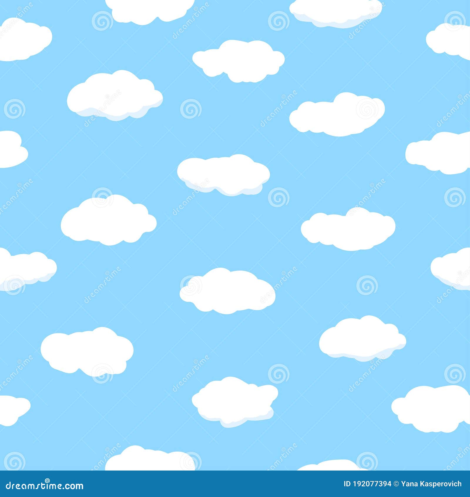 White Clouds on Bright Blue Background. Seamless Cartoon Pattern. Stock ...