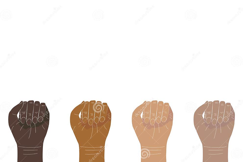 EPS 10 Vector. Multiracial Fists in the Air. Fight for Rights Concept ...