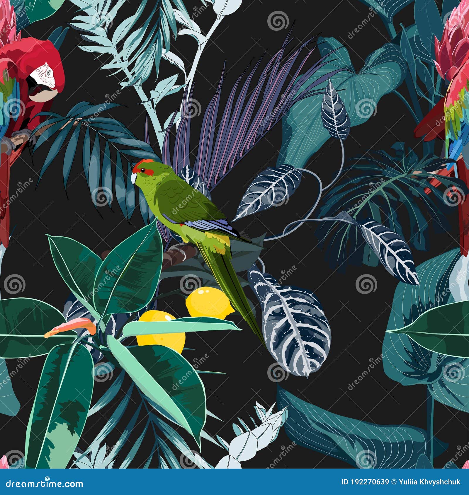 Monkey And Parrots On Creepers Vector Illustration In Cartoon Style ...