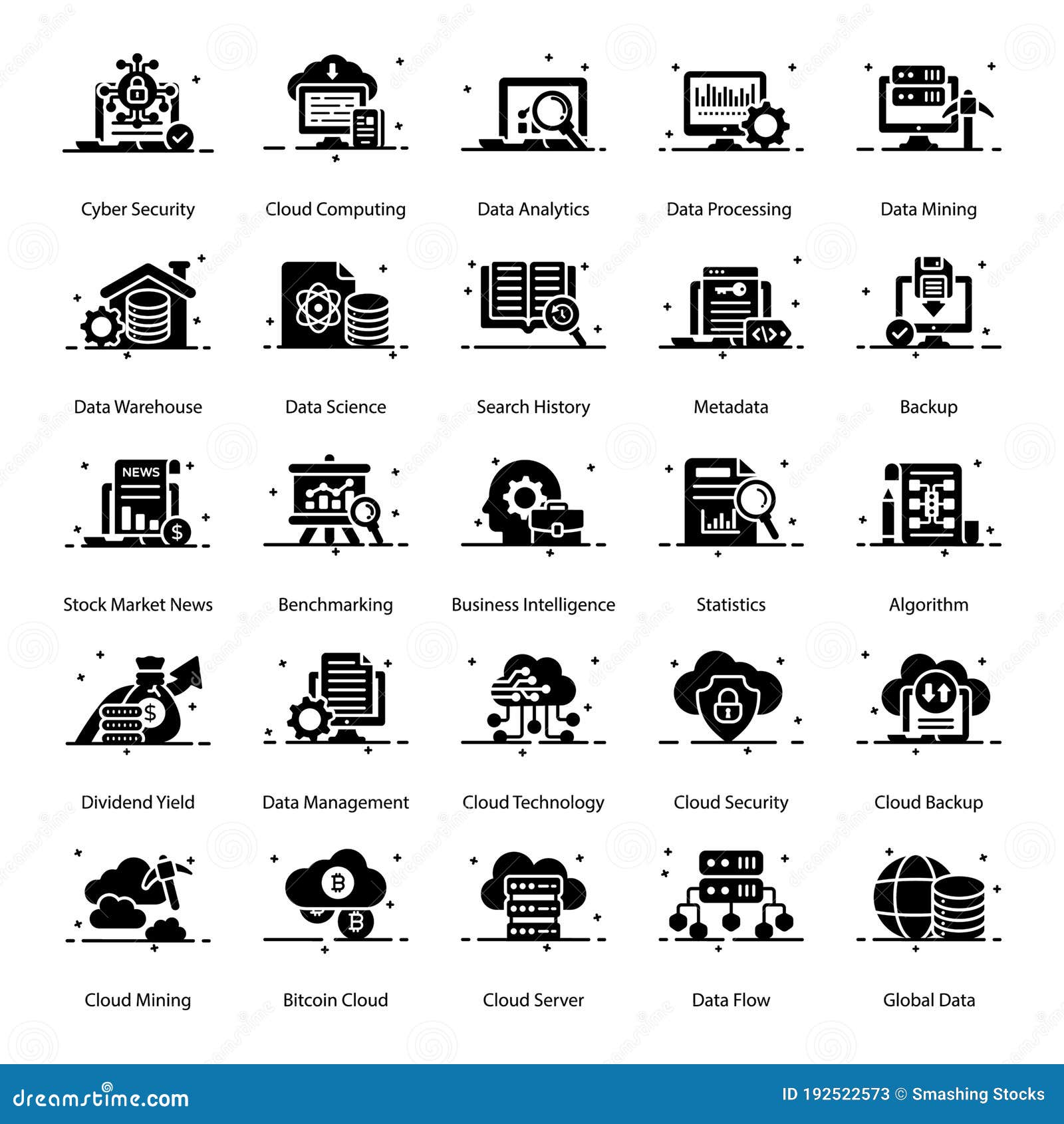 Cloud Technology Solid Icons Pack Stock Vector - Illustration of algorithm, data: 192522573