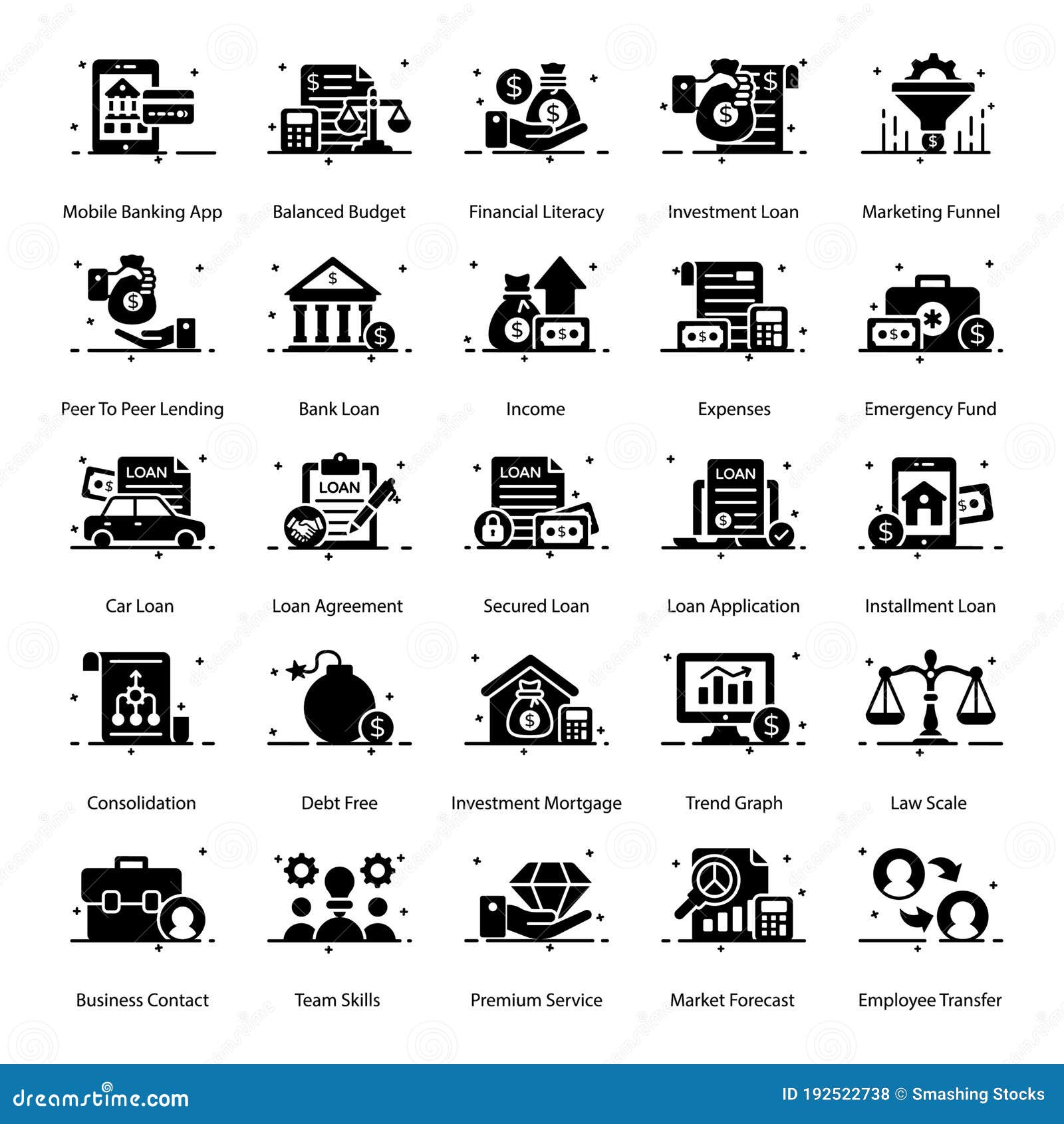 Pack of Loan Solid Icons stock vector. Illustration of expenses - 192522738