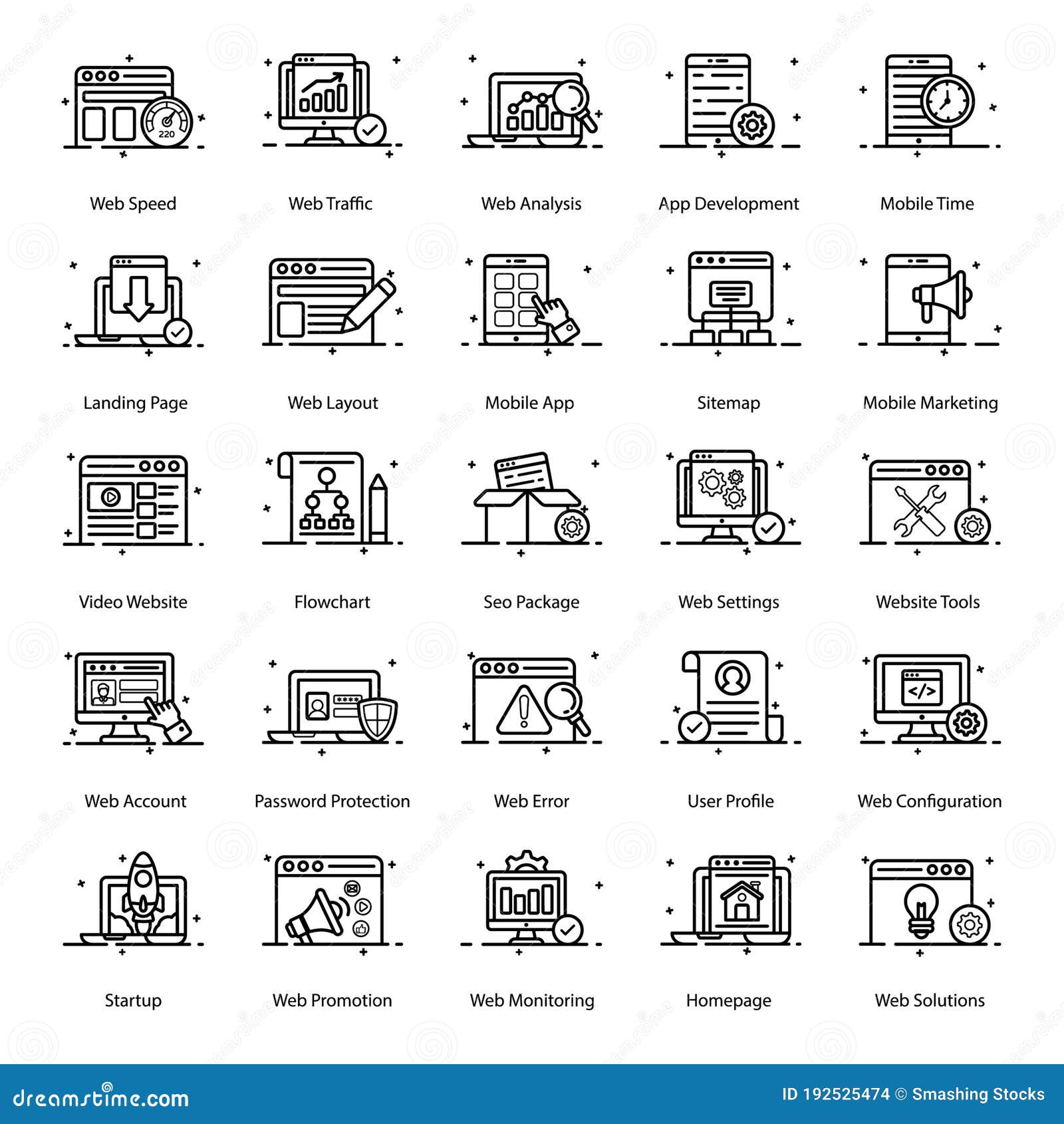 Seo and Web Line Icons Pack Stock Vector - Illustration of monitoring ...