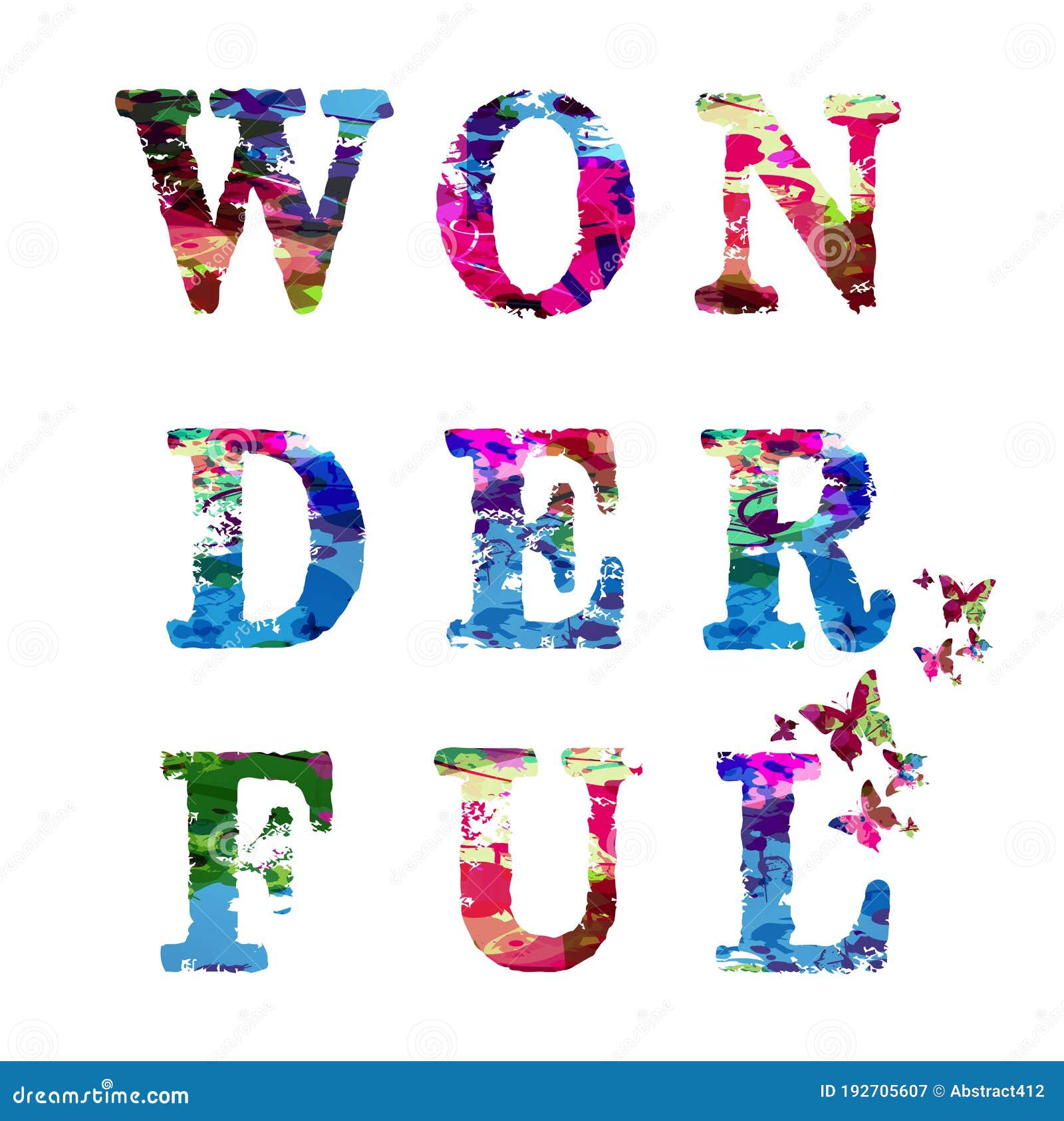The Word Wonderful Composed Of Disorganized Capital Letters. Vector ...