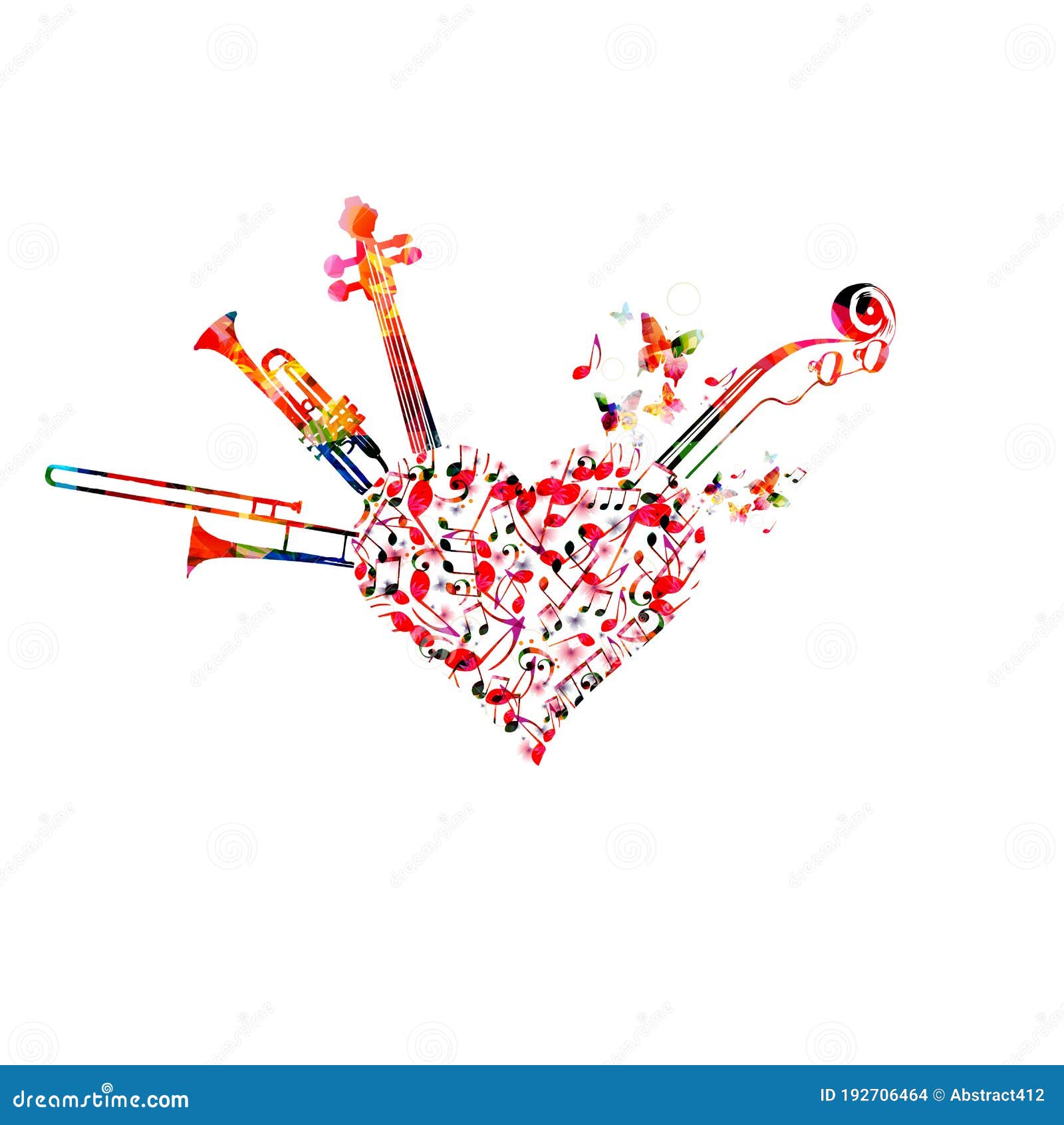 Music Colorful Background with Music Notes, Trumpet, Trombone and ...