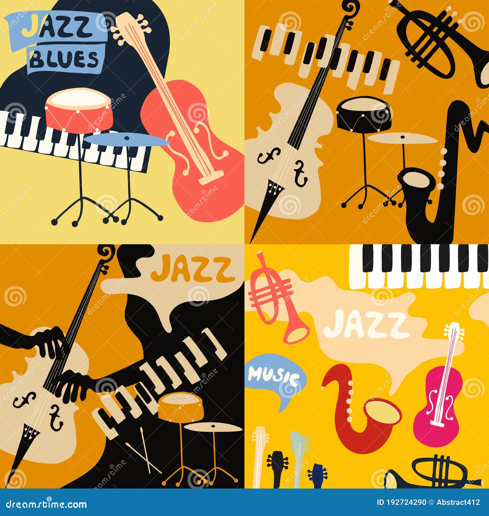 Set of Music Cards and Banners. Music Cards with Instruments Flat ...