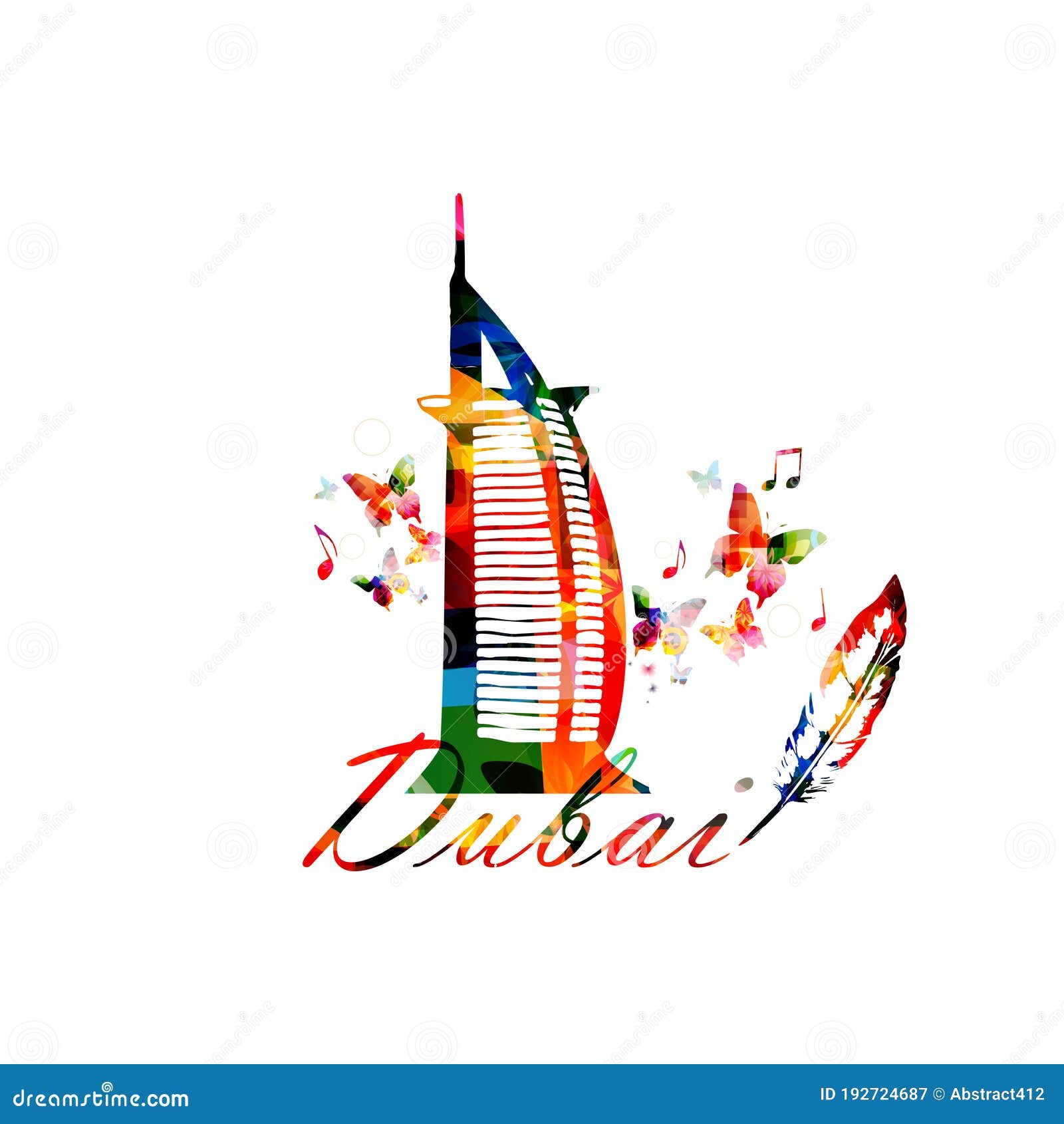 Colorful Dubai Vector Illustration Design. Famous Dubai Hotel. Travel ...